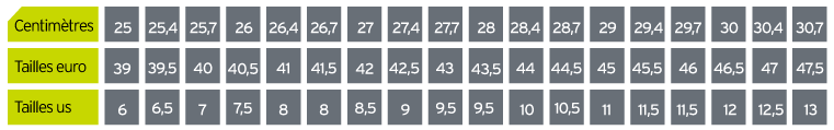 Guide taille chaussures homme